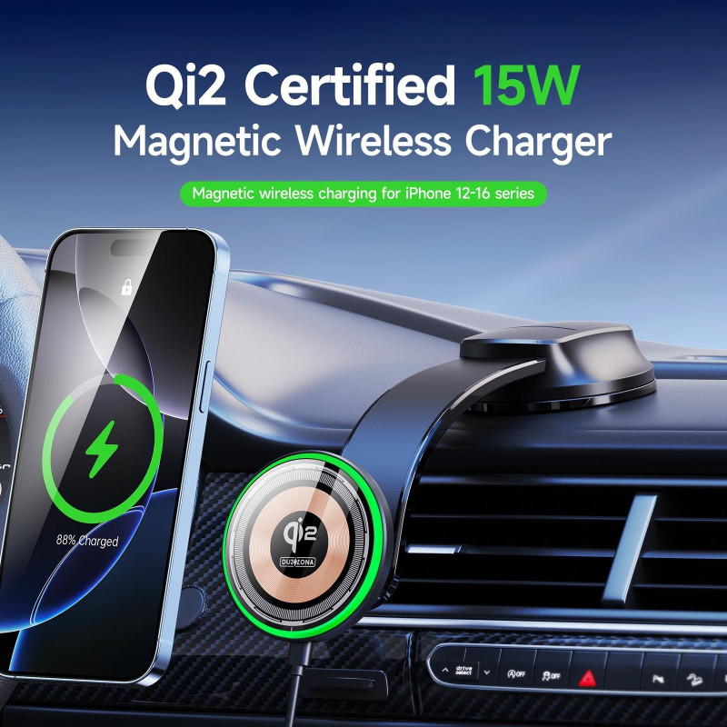 Duzzona V5 Pro Qi2 15W Magnetic Car Charger - Fast Charging Mount